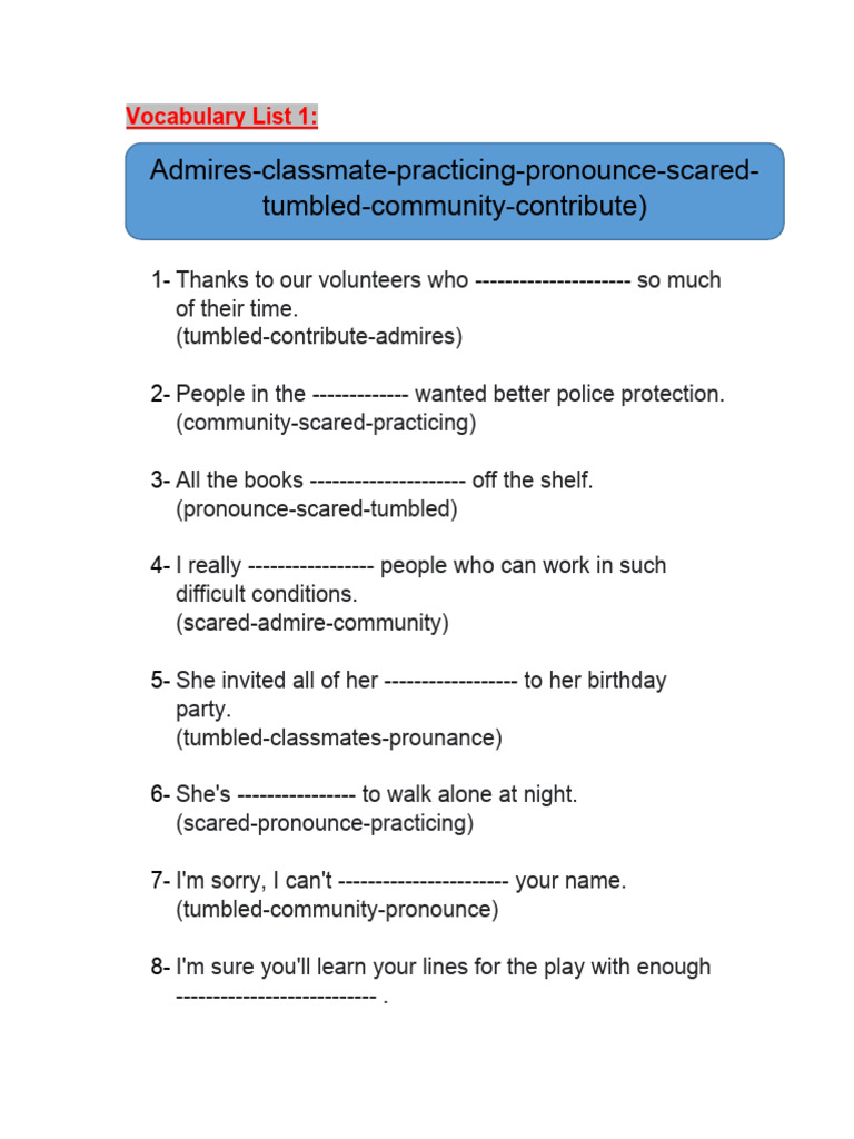 Grade 3 (VOCABULARY LISTS TRIMESTER 1) | PDF