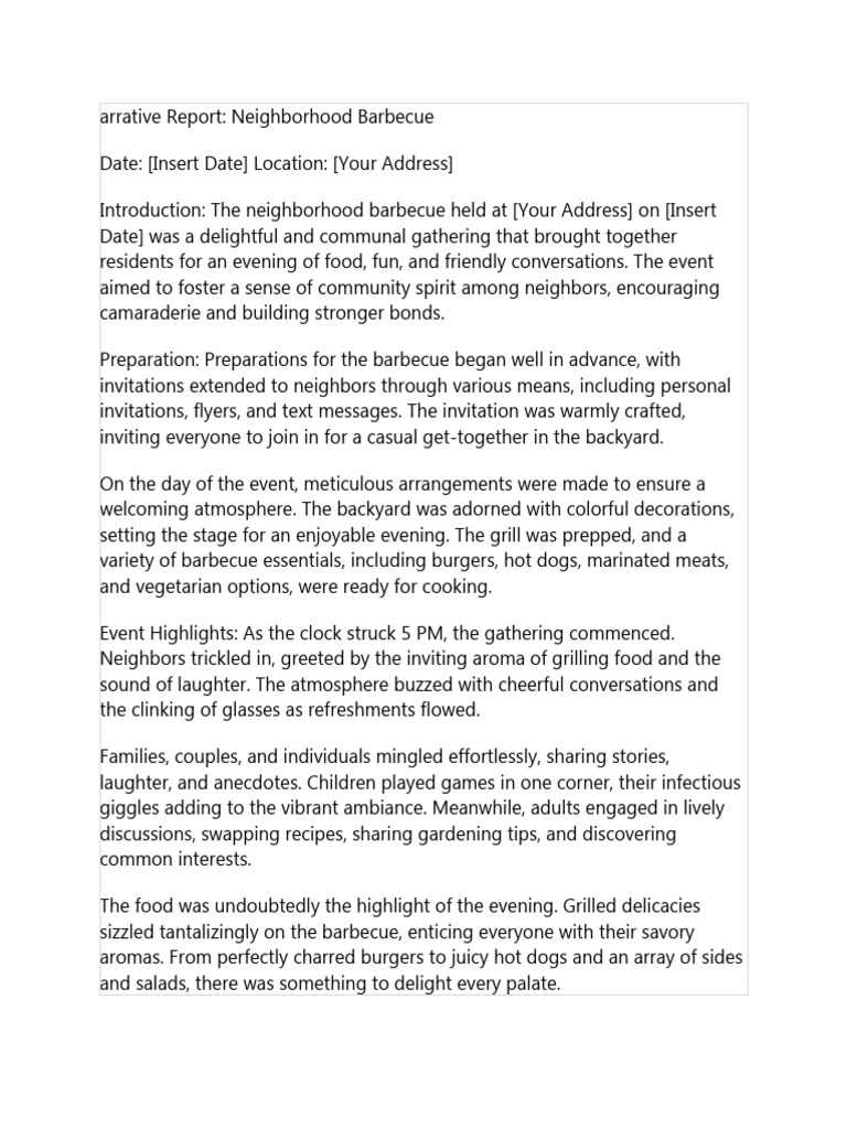 Narrative Report Format 2 | PDF | Barbecue | Cuisine