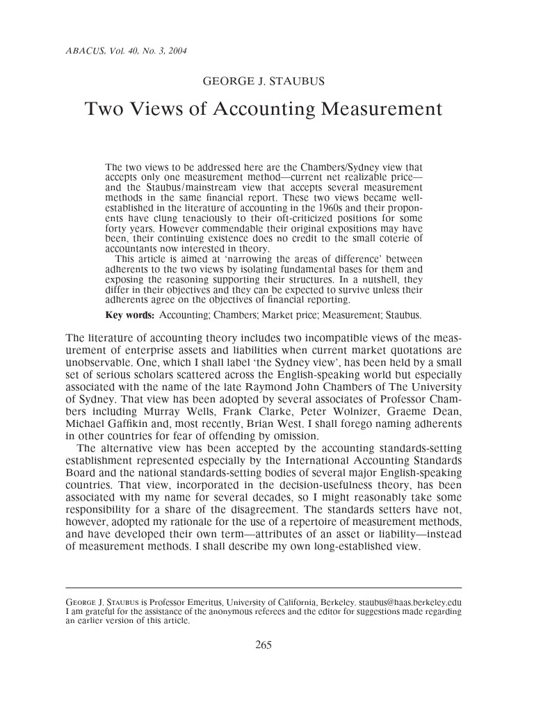 W5 - Staubus 2004 Two Views of Accounting Measurement | PDF | Investing ...