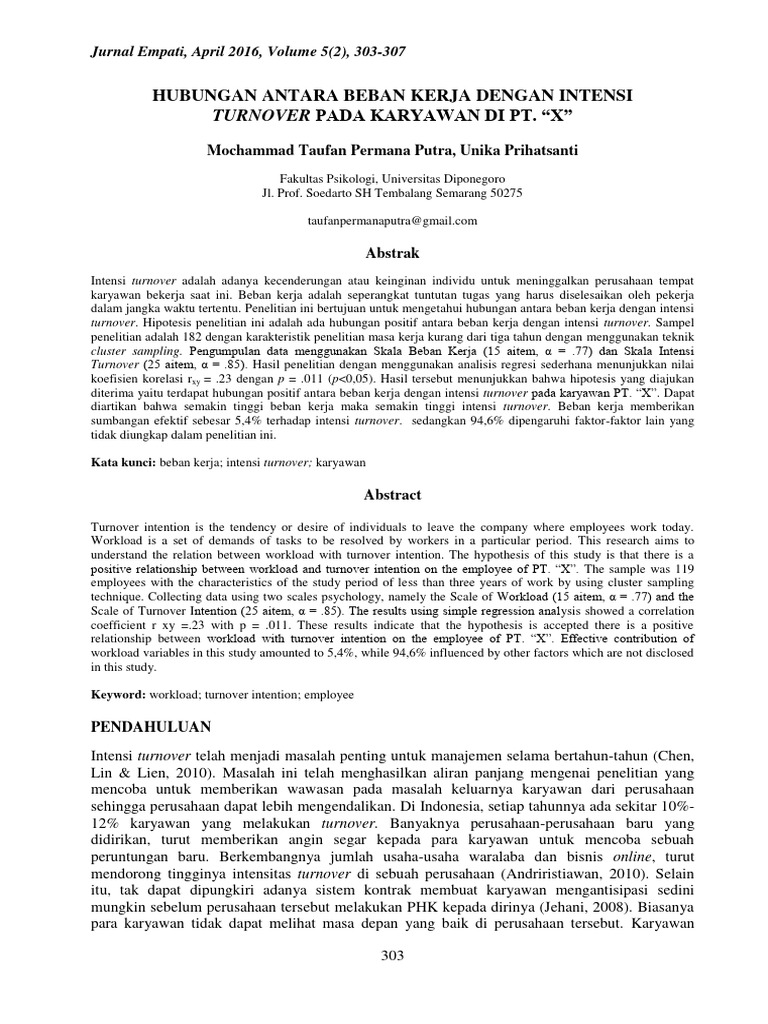 Hubungan Beban Kerja & Intensi Turnover | PDF