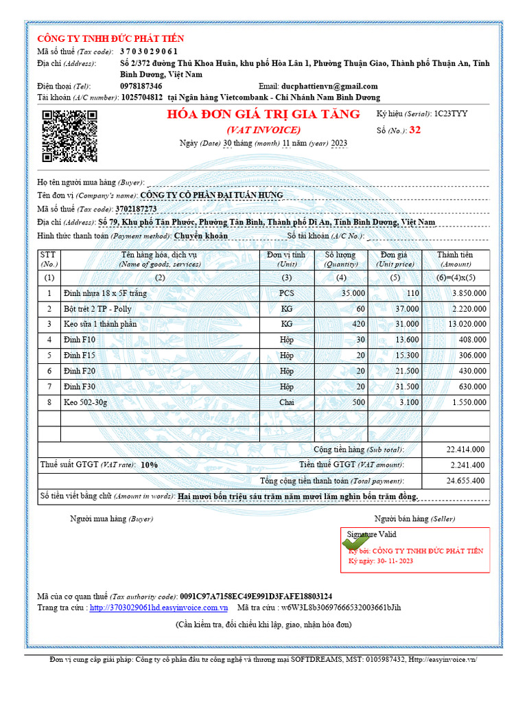 Hoadon 3703029061 1c23tyy 32 | PDF