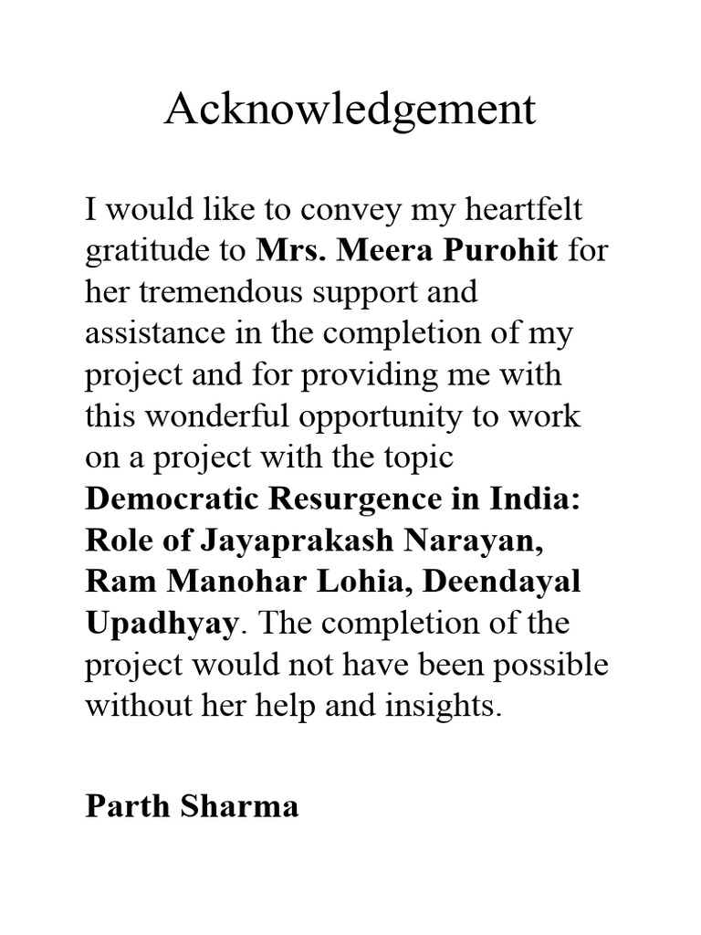 Acknowledgement | PDF | Politics Of India | Government