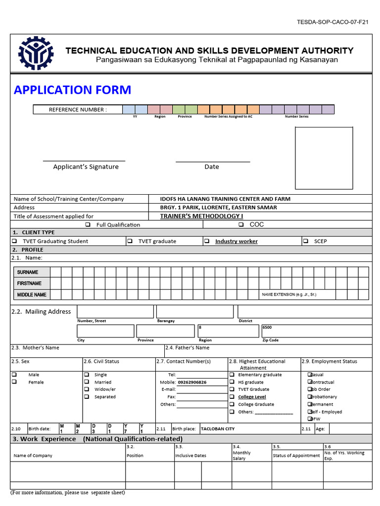APPLICATION FORM With ADMISSION SLIP | PDF