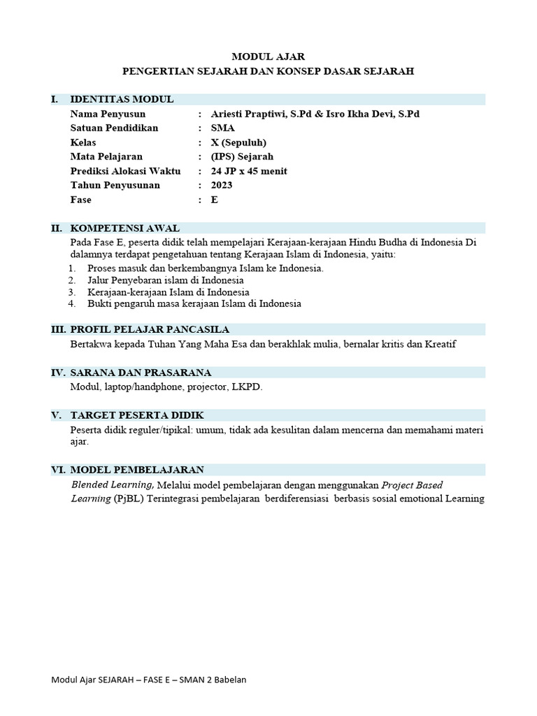 Modul Ajar - Pengertian Sejarah Dan Konsep Dasar Sejarah | PDF