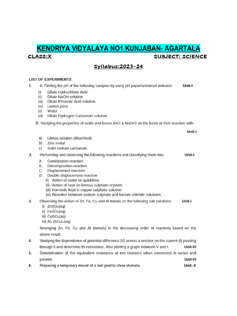 Class 10 Practical | PDF | Materials | Chemistry