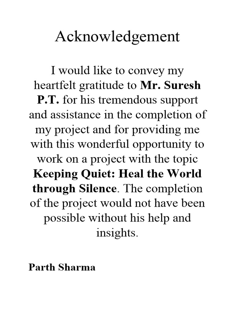 Acknowledgement: P.T. For His Tremendous Support | PDF