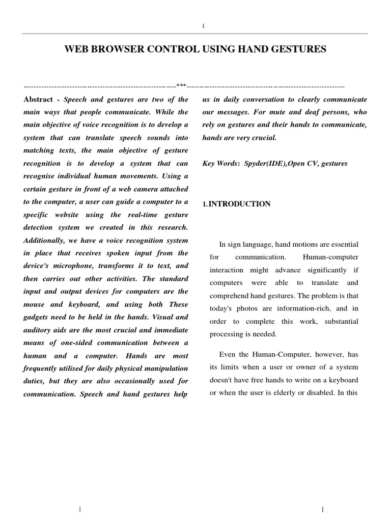 Web Browser Control Using Hand Gesture Recognisation (REPORT) | PDF