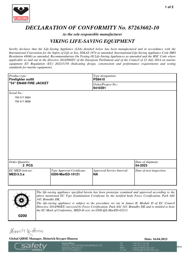 L - Fireman Outfit (2pcs) Certificate | PDF