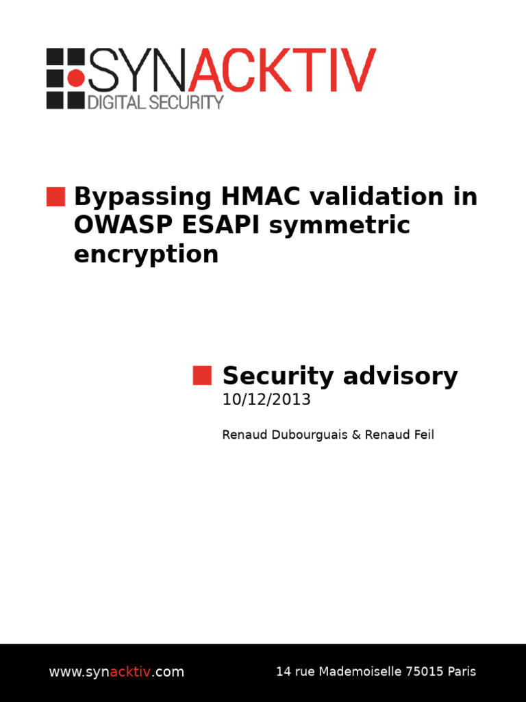 Synacktiv Owasp Esapi Hmac Bypass Pdf Encryption Cybercrime