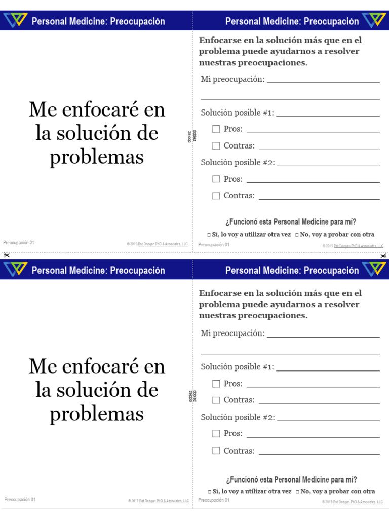 Personal Medicine Cards For Worry-Spanish | PDF