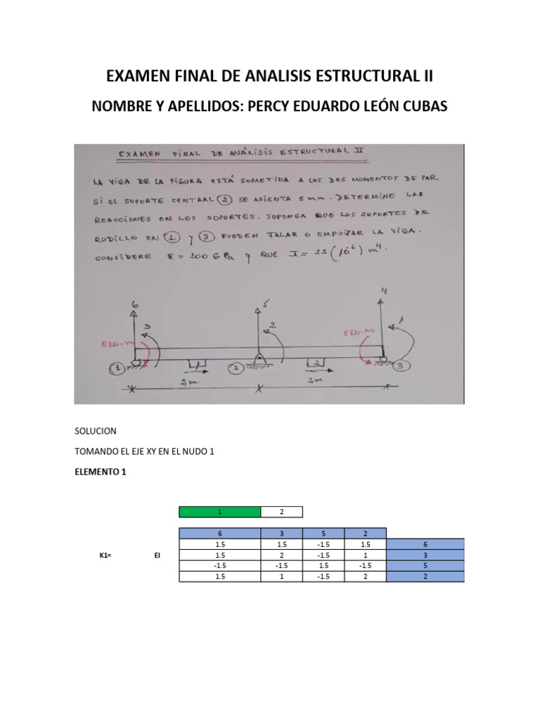 Examen Final de Analisis Estructural Ii - Pfa | PDF | Numerical ...