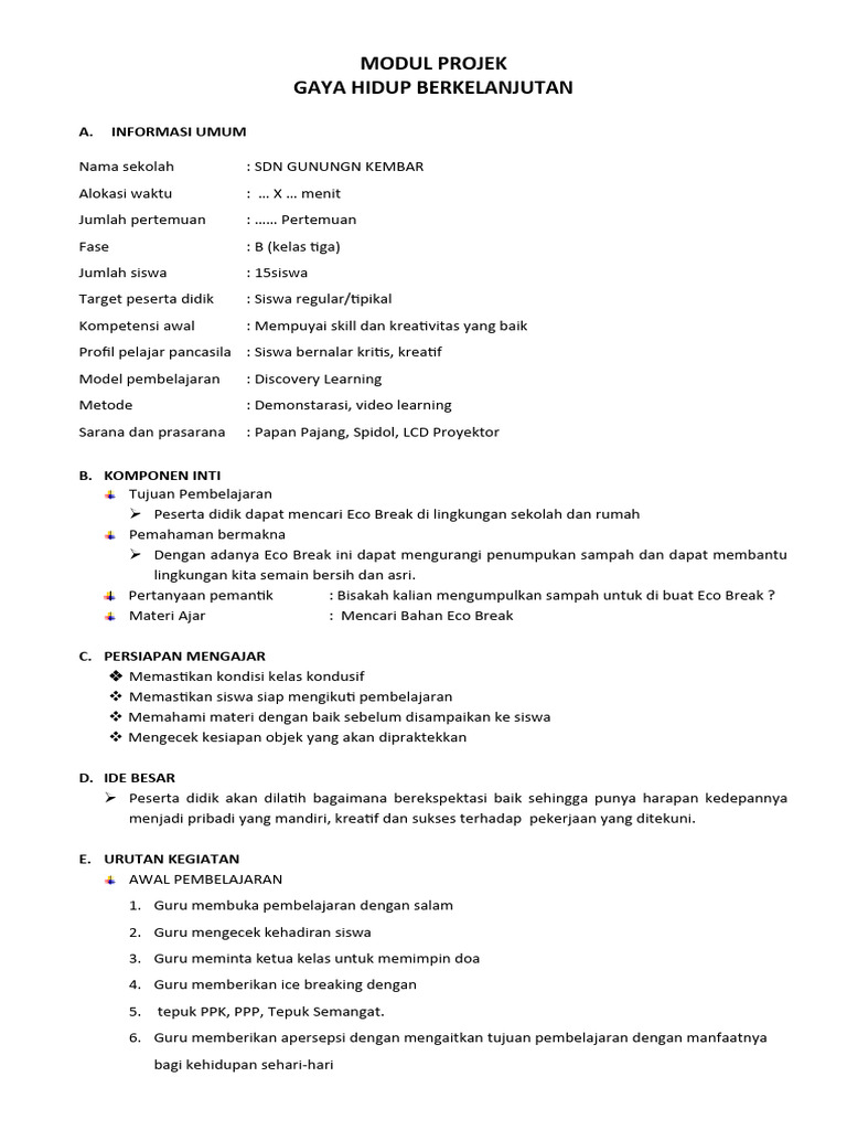 Proyek Eco Break untuk Siswa SD | PDF