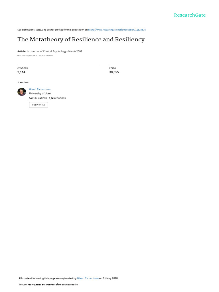 Metatheoryof Resilience PDF | PDF | Psychological Resilience | Psychology