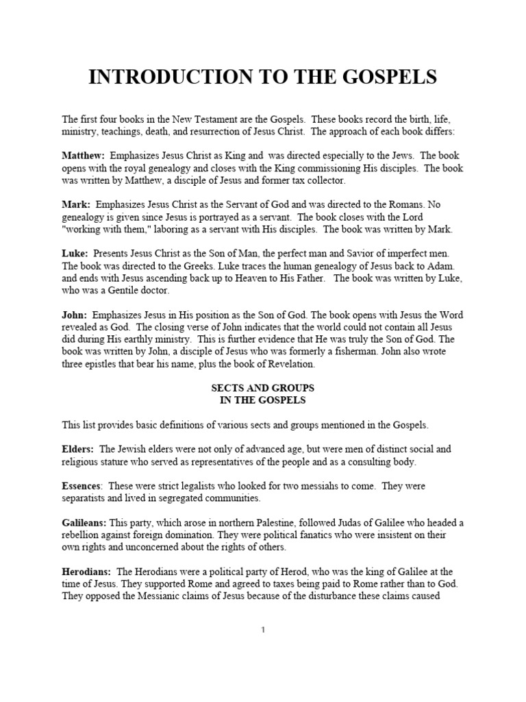 An Introduction To The Gospels | Download Free PDF | Jesus | Gospel Of Matthew