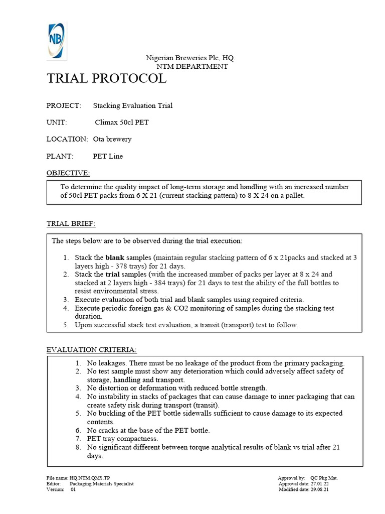 Stacking Test Evaluation Protocol - Ota Brewery | PDF | Physical ...