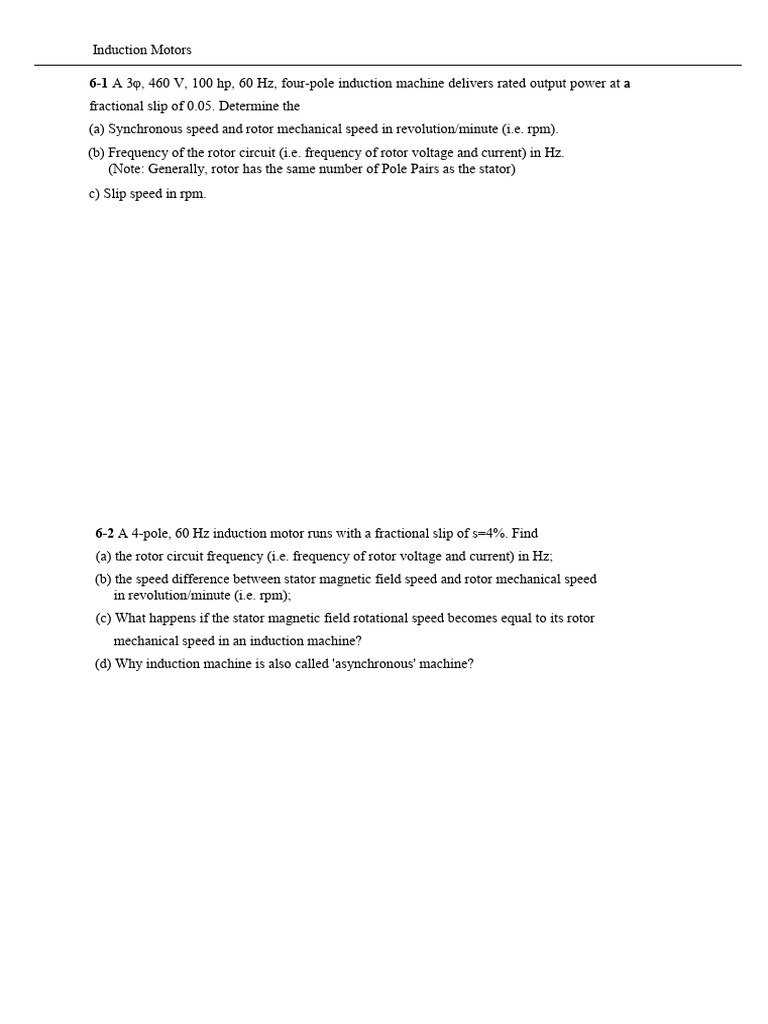 Induction Machines Part1 Solutions | PDF