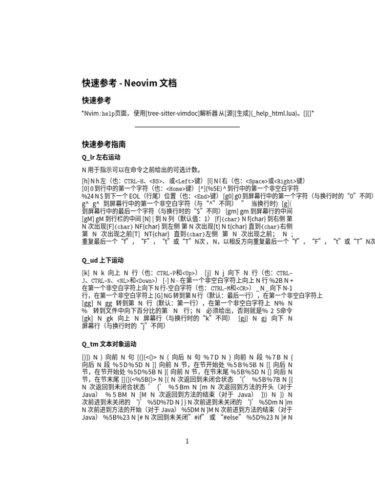 Neovim Docs Quickref Chinese | PDF