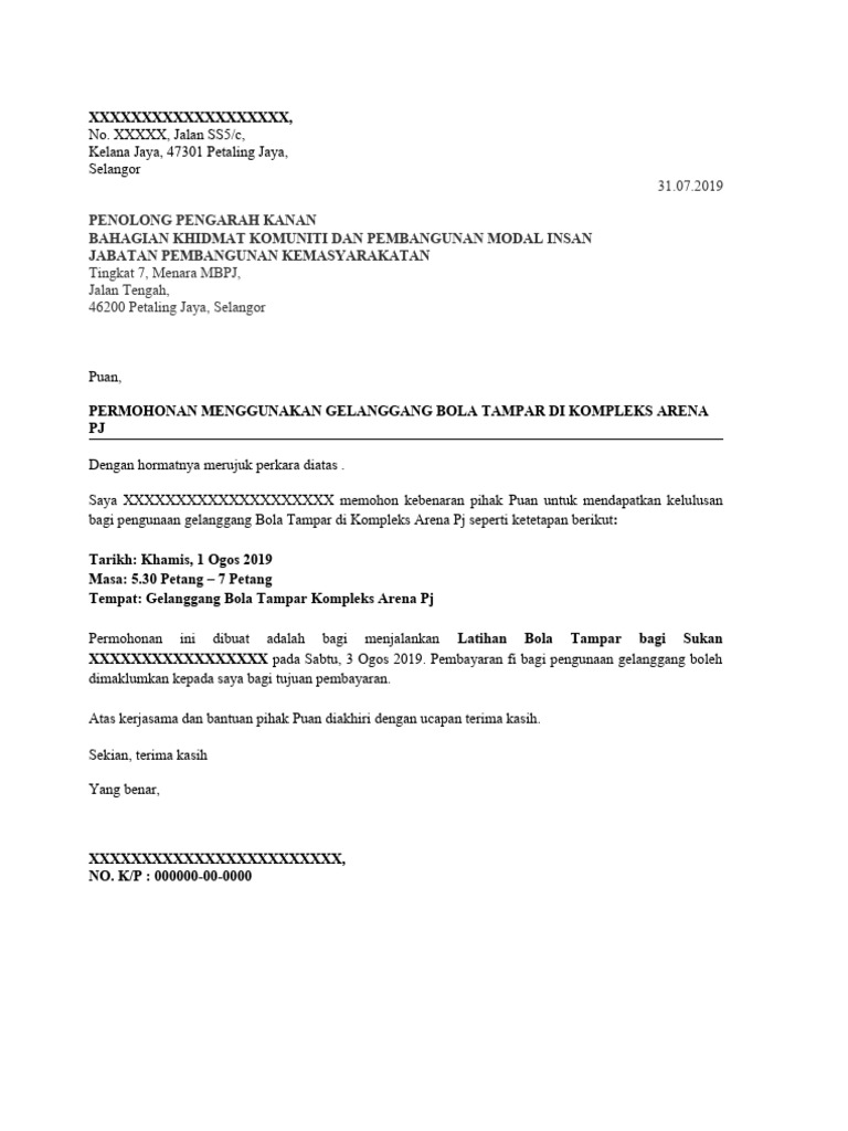 Contoh Surat Permohonan Gelanggang | PDF Contoh Surat Permohonan Gelanggang | PDF