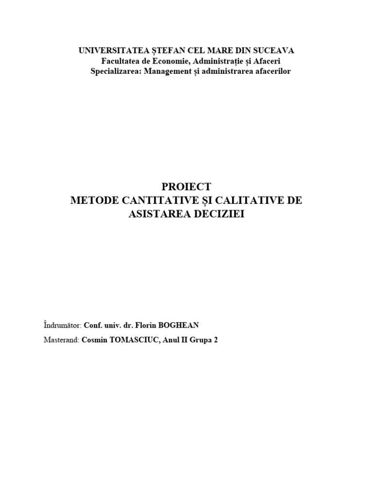 Proiect Asistarea Deciziei | PDF