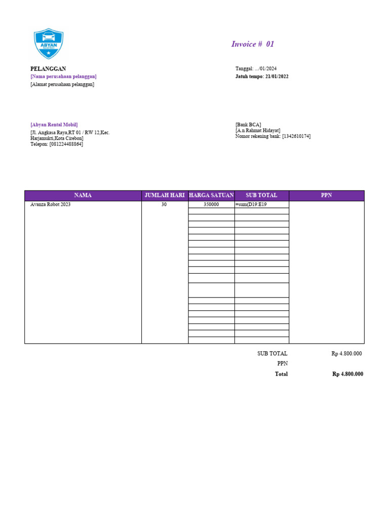 contoh_invoice_rental_mobil | PDF