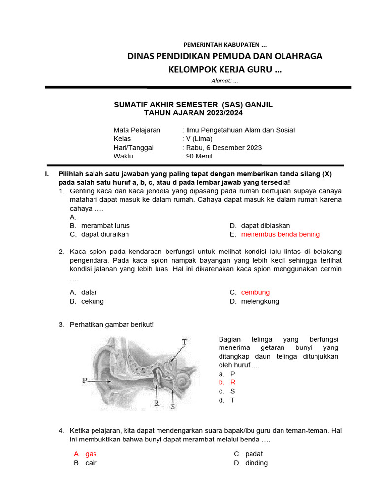 SOAL IPAS Kelas 5 Asesmen Sumatif Semester 1 | PDF