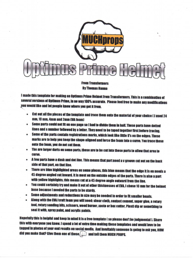 Optimus Prime Helmet Template | PDF