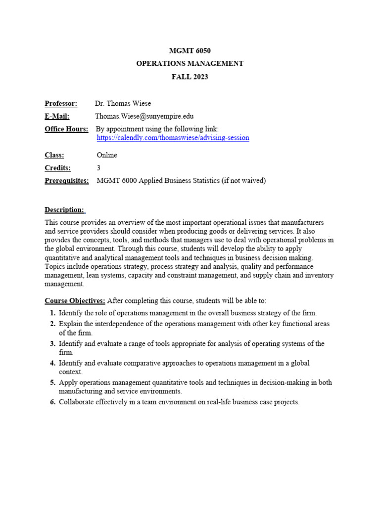 Operations Management Course Overview | PDF | Americans With ...