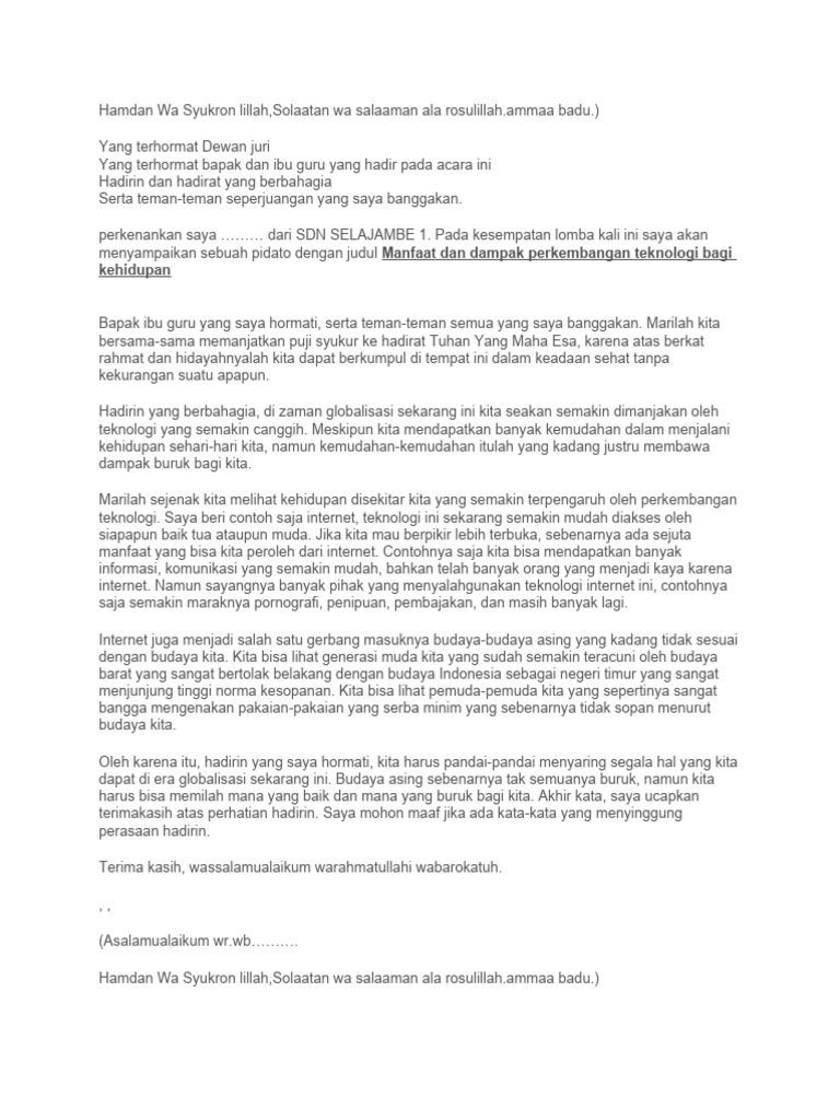 CONTOH PIDATO ANAK-ANAK | PDF