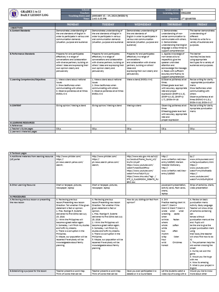 DLL - Eng 5 - Q2 - W9 | PDF