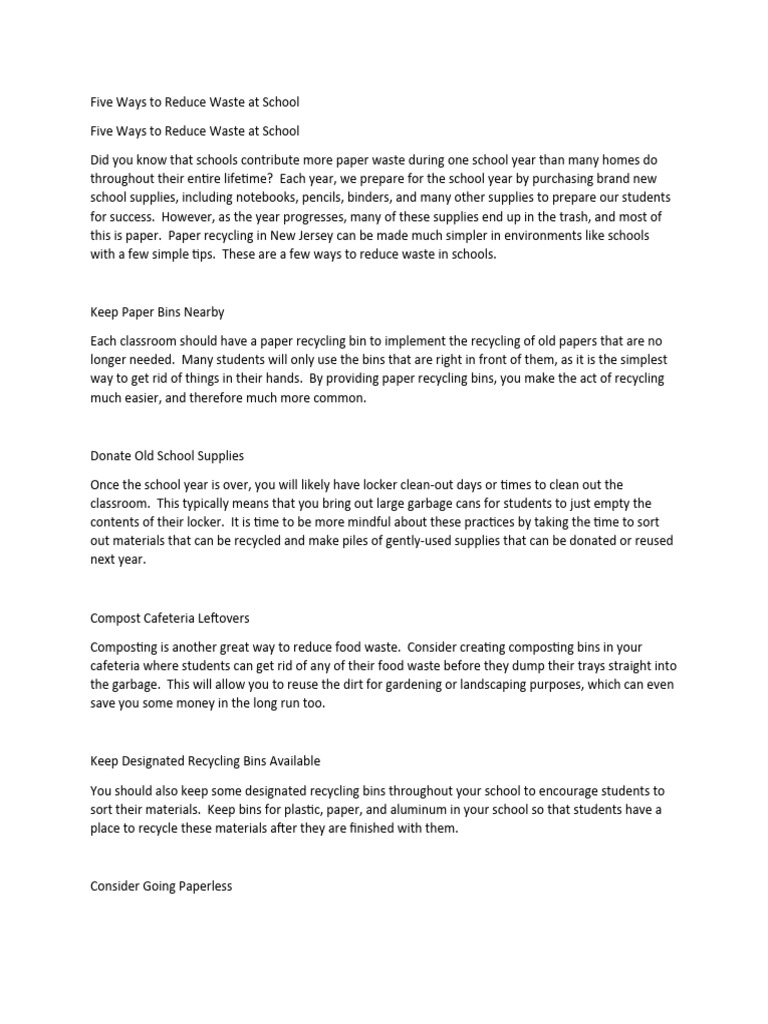 Five Ways To Reduce Waste at School | Download Free PDF | Recycling | Waste
