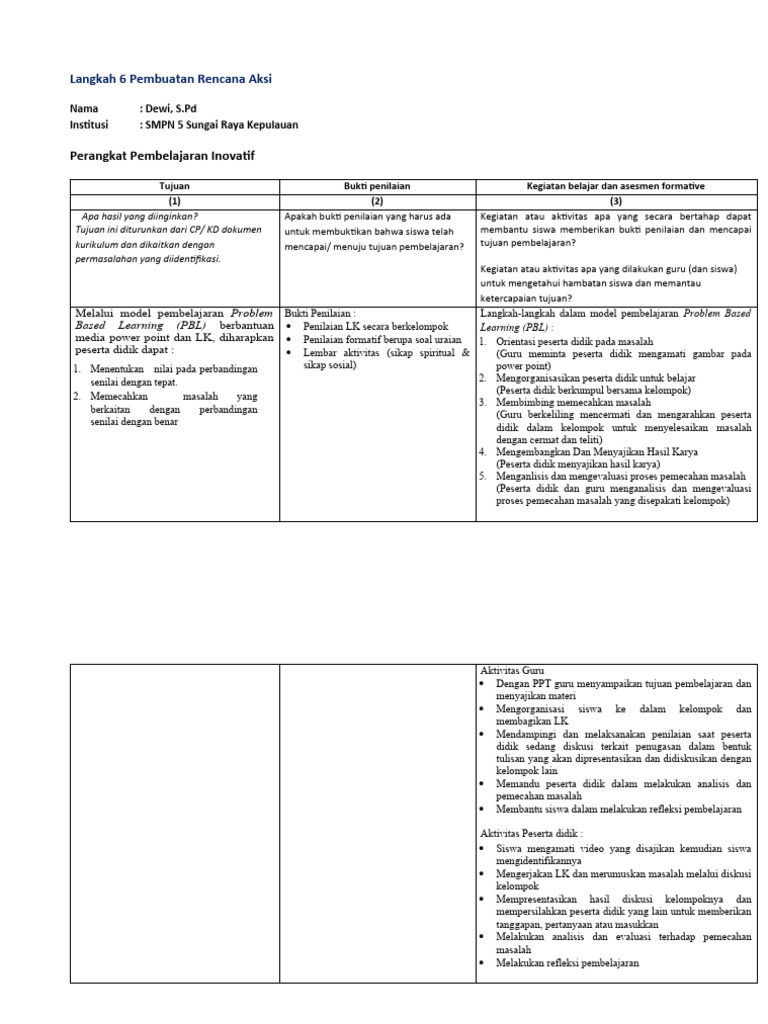 LK 2.3 Pembuatan Rencana Aksi Siklus 2 - Dewi | PDF