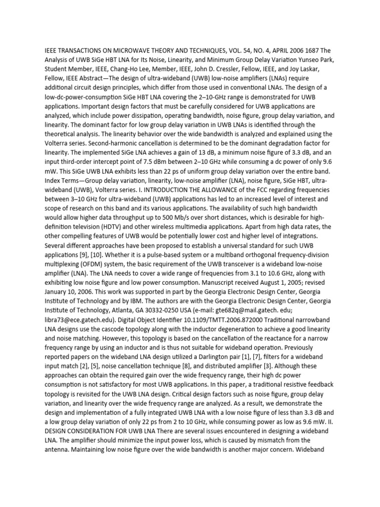 Ieee Transactions On Microwave Theory and Techniques | PDF | Ultra Wideband | Amplifier