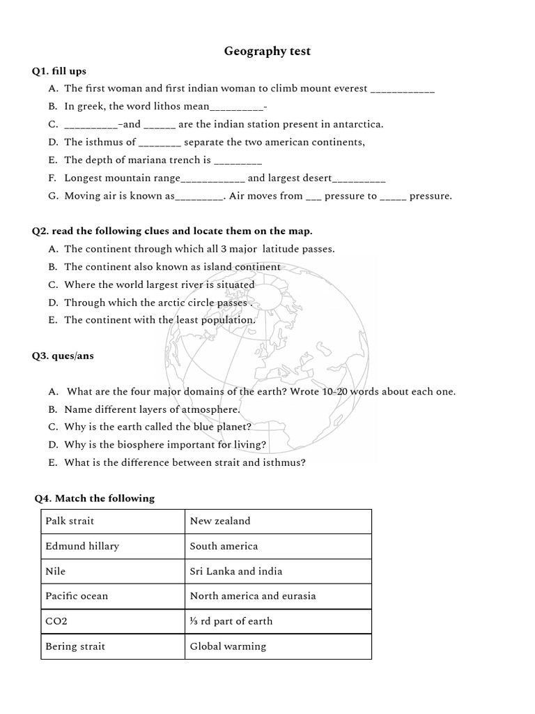 Geography Test: Questions & Answers | PDF