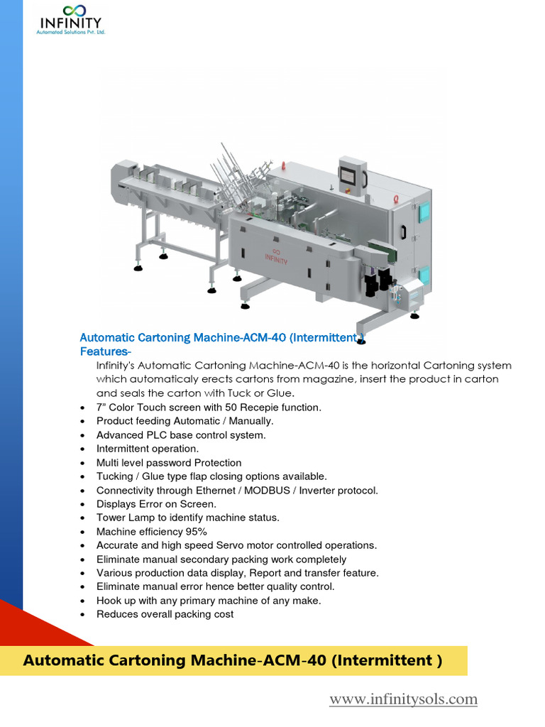Brochure-Automatic Cartoning Machine ACM-40- Intermittent | PDF