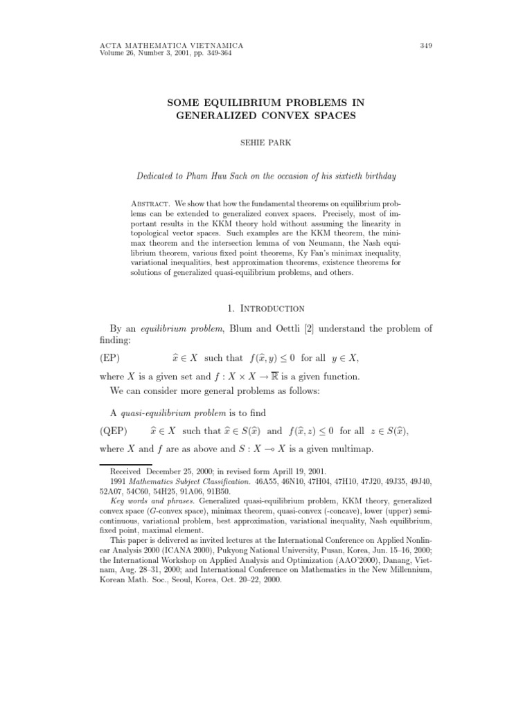 Some Equilibrium Problems in Generalized Convex Spaces | PDF | Space ... Some Equilibrium Problems in Generalized Convex Spaces | PDF | Space ...