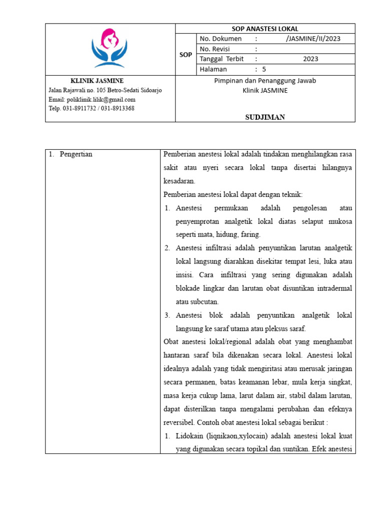 SOP Anastesi Lokal | PDF