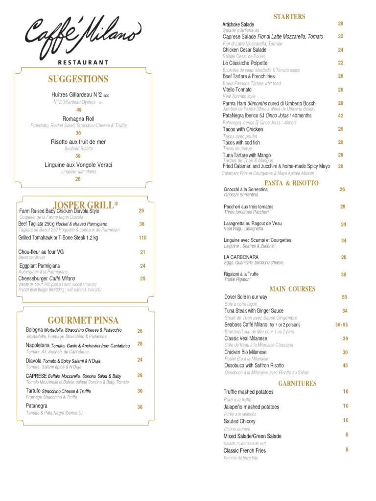 Caffe Milano - Menu Diner PDF | PDF | Viande | Cuisine africaine
