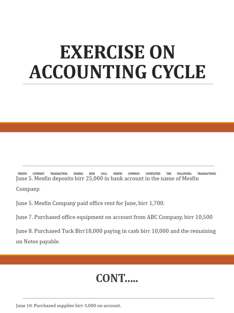 Exercise On Accounting Cycle | PDF