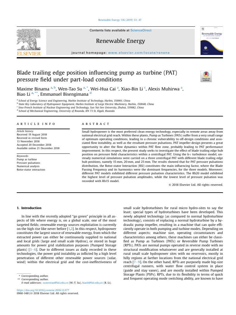 Blade Trailing Edge Position Influencing Pump As Turbine PAT - 2019 ...