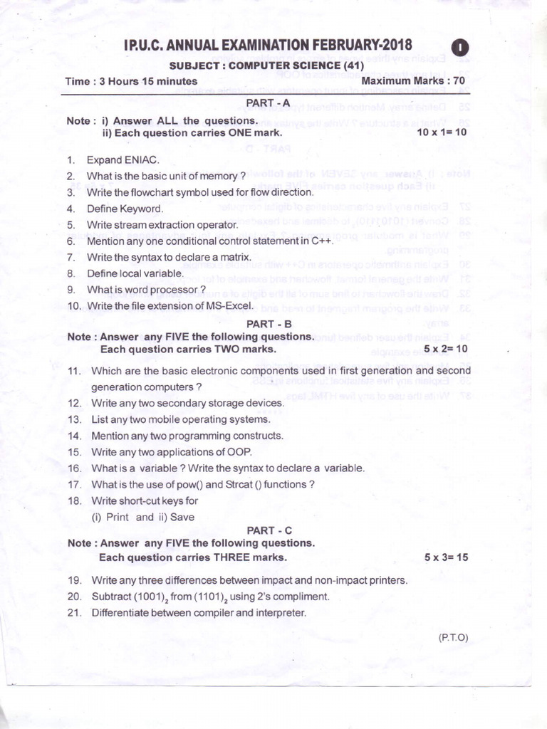 Computer Science 1st Puc | PDF
