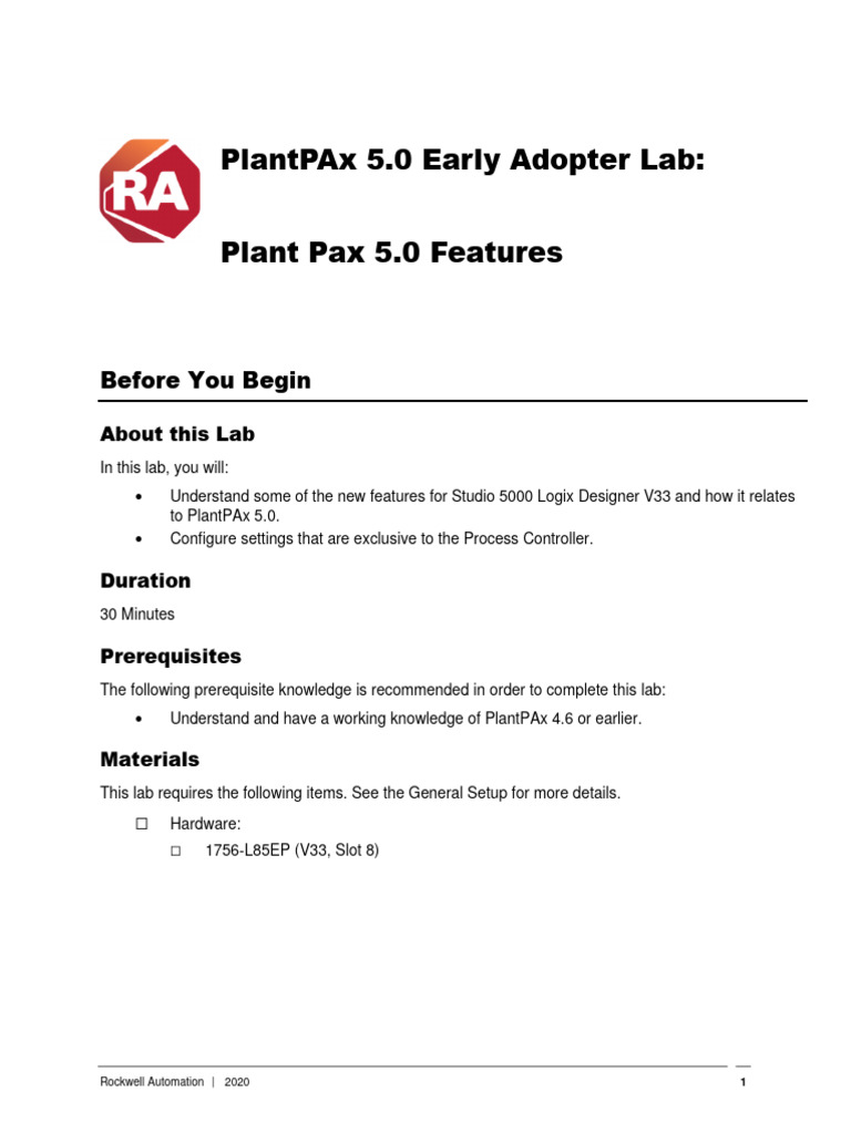 PlantPAx 5.0 Lab Overview | PDF | Automation | Library (Computing)