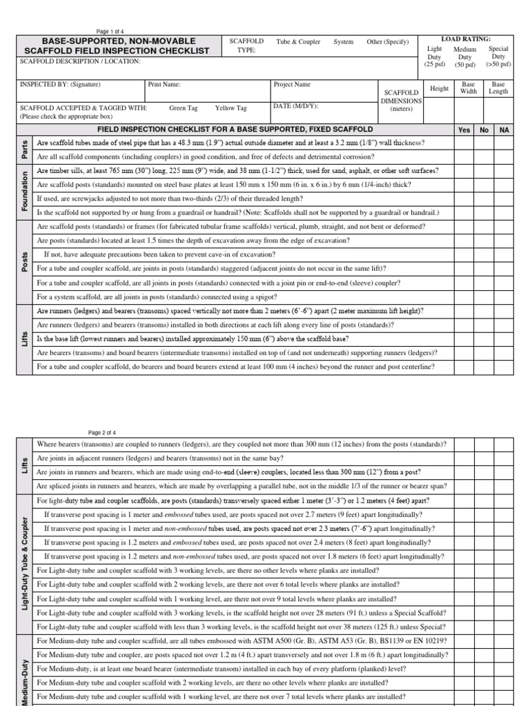 Scaffold Inspection Checklist Guide | PDF | Scaffolding | Ladder