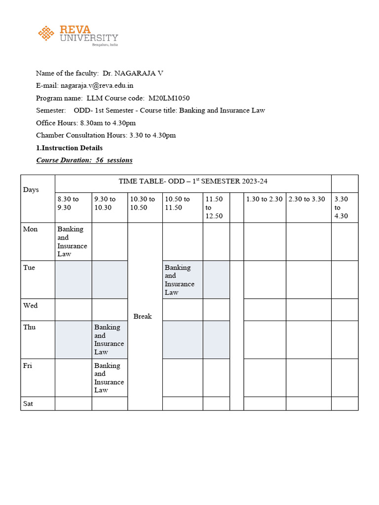 DR - Nagaraja - Course File LLM - M20LM1050 Banking and Insurance Law 2023-24 | PDF | Banks ...