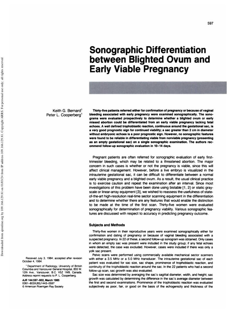 Bernard Cooperberg 2012 Sonographic Differentiation Between Blighted ...