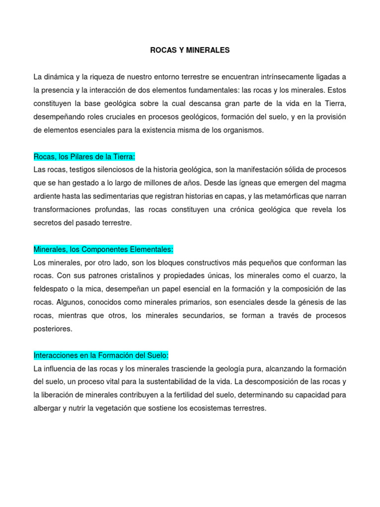 Rocas y Minerales: Fundamentos del Suelo | PDF | Suelo | Roca (geología)