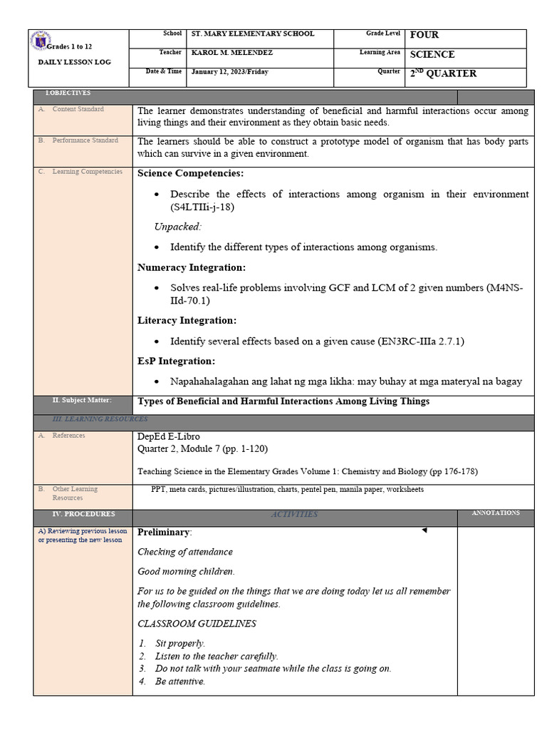 Q2 SCIENCE 4 Interaction Living Things | PDF | Learning | Insects