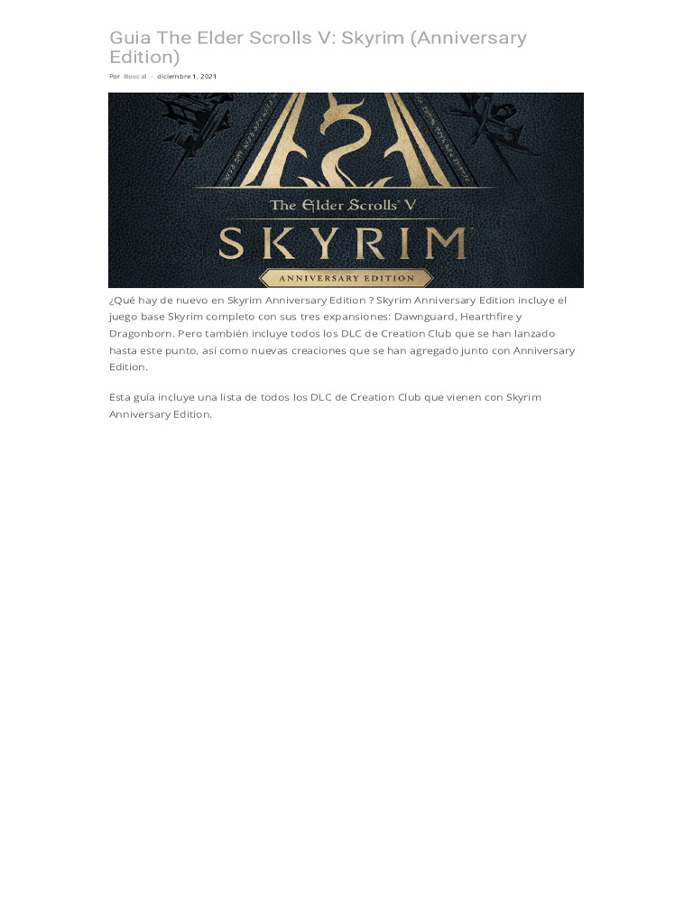 Guía Completa de Skyrim Anniversary Edition | PDF | Juegos y ...