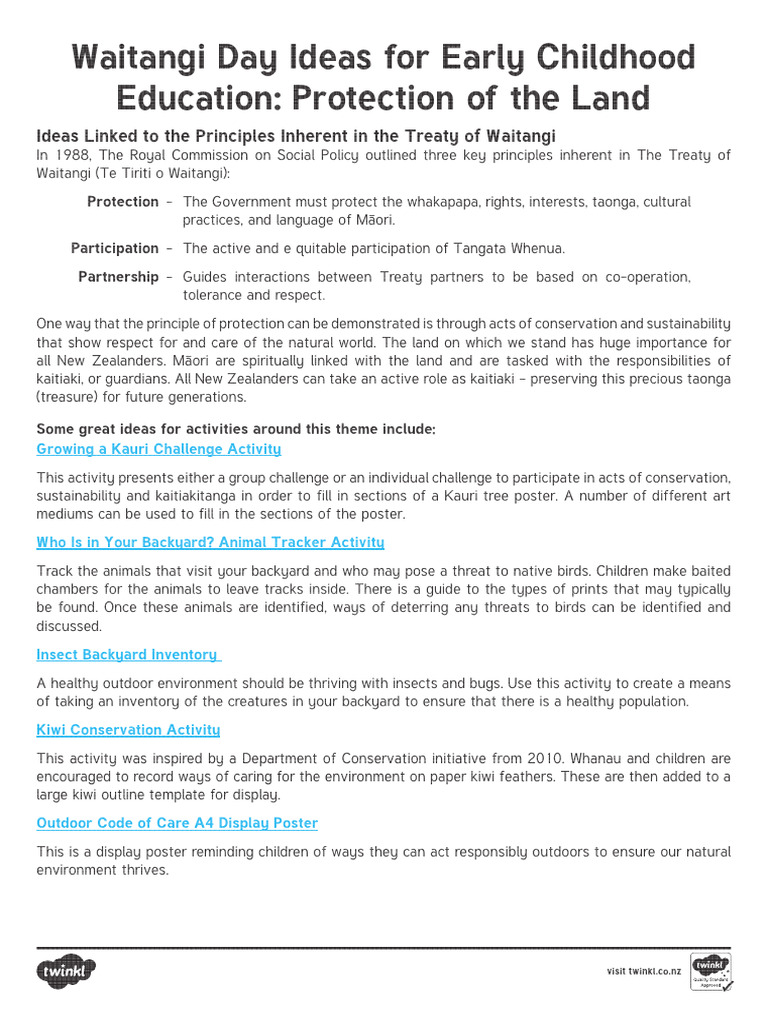 Waitangi Day Ideas For Early Childhood Education: Protection of The Land | PDF | New Zealand | Māori