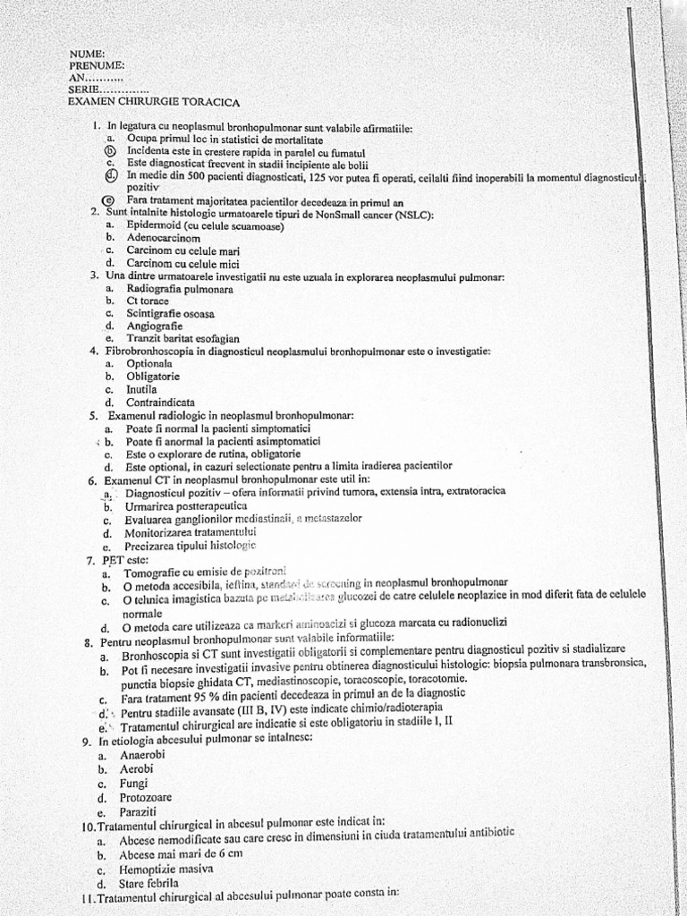 GRILE Chirurgie Toracica | PDF