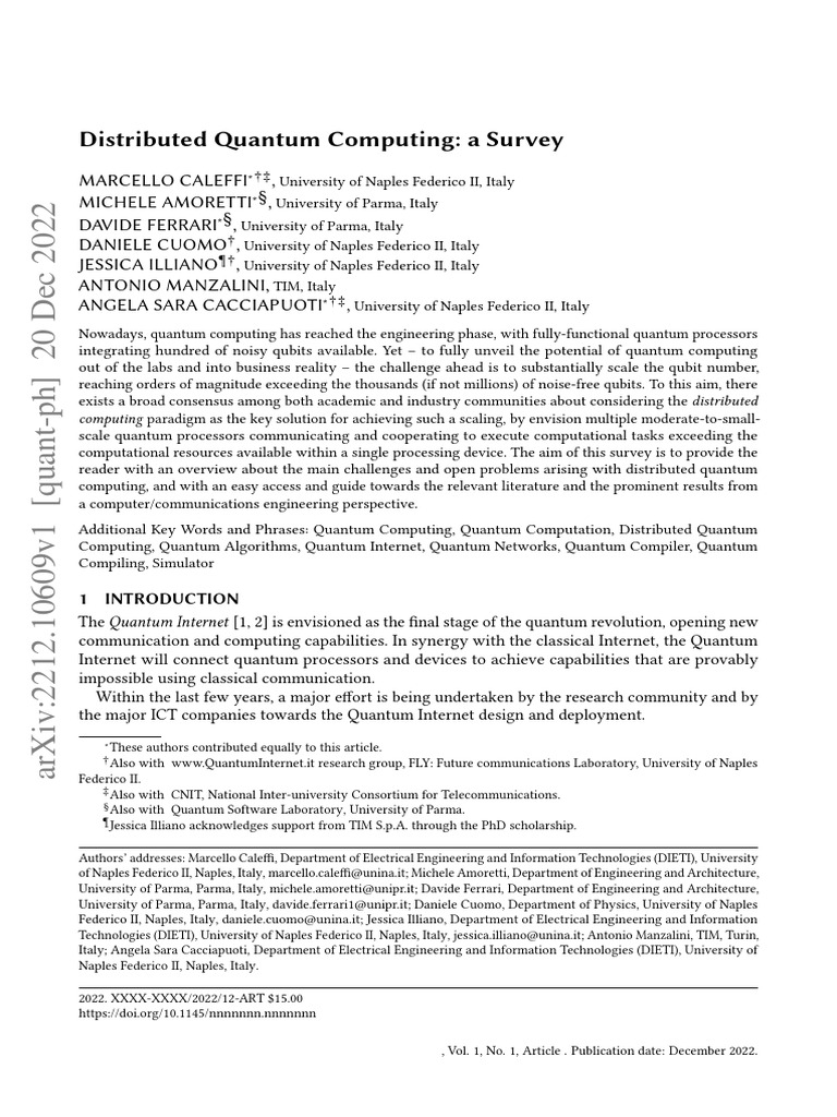 Distributed Quantum Computing: A Survey | PDF | Quantum Computing | Theoretical Computer Science